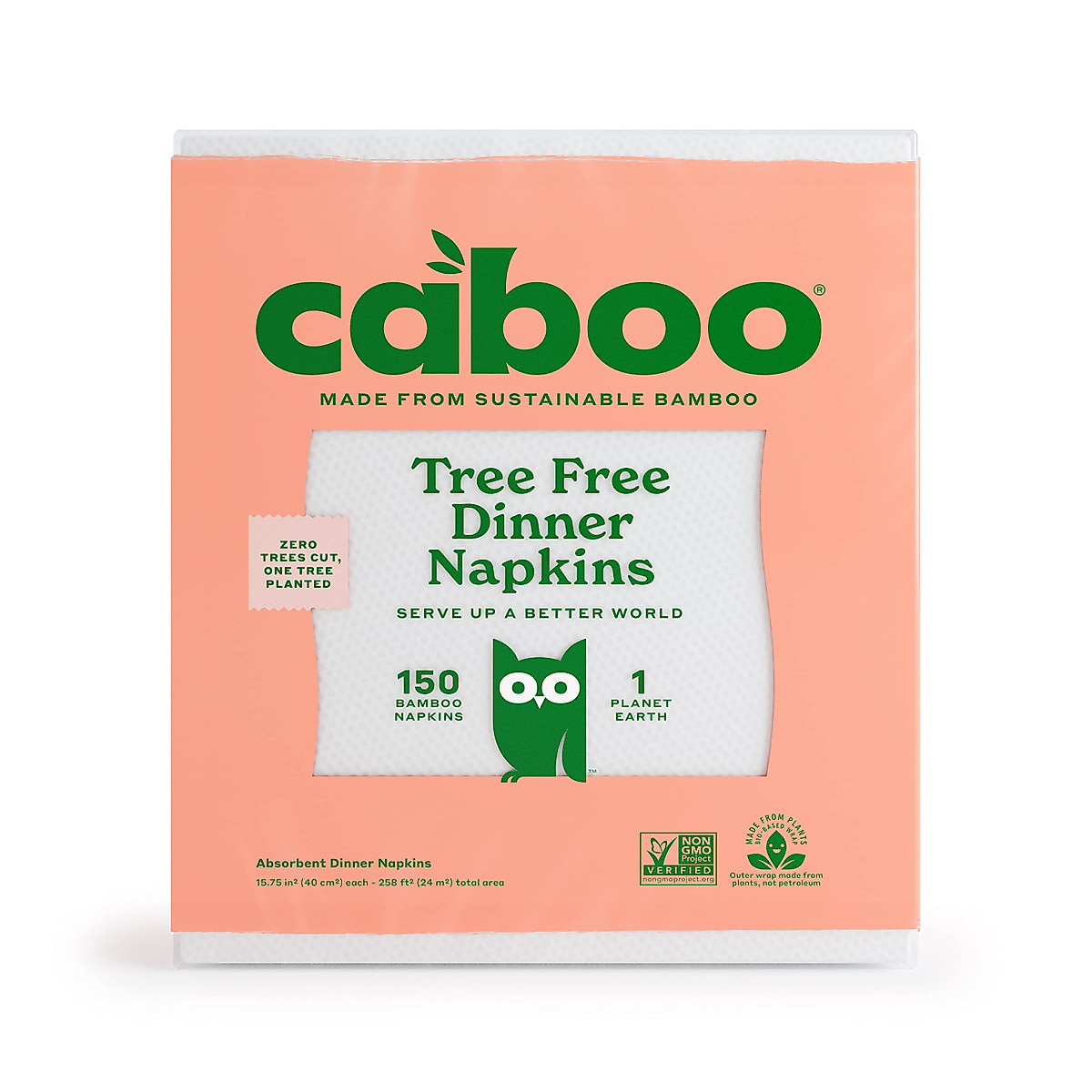 Caboo Tree Free Dinner Napkins - 4 Packs of 150, 600 Total Paper Napkins, Sustainable and Disposable White Napkin