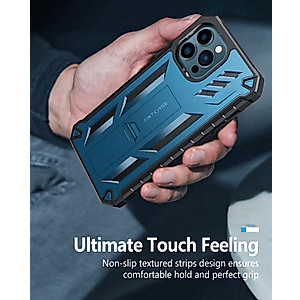 FNTCASE for iPhone 12-Pro-Max Phone Case: Military Grade Drop Proof Protection Mobile Cover with Kickstand | Matte Textured Rugged Shockproof TPU | Protective Sturdy Cases - Blue