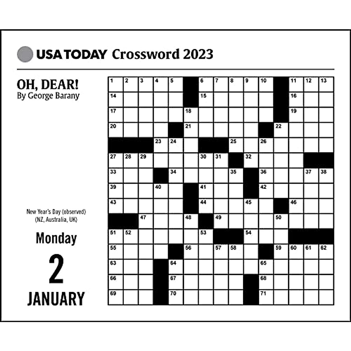 USA Today Crossword Puzzles 2023 Day-to-Day Calendar