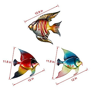 FANWNKI Set of 3 Metal Fish Wall Decor Art Outdoor Indoor Sculpture Hanging for Pool Home Porch Fence Garden