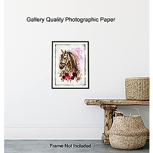 Boho Horse Wall Art & Decor - Rustic Farmhouse Barn Wall Decor for Girls Bedroom, Office, Living Room - Country Western Shabby Chic Decorations - Gift for Equestrian Women - Pink Pony Poster