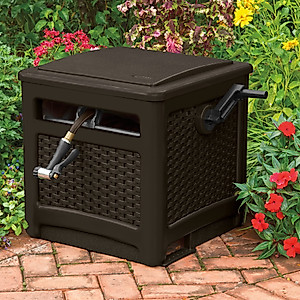 Smart Trak Wicker Garden Hose Reel Guide, Hideaway, Weather-resistant, 225 ft, Brown