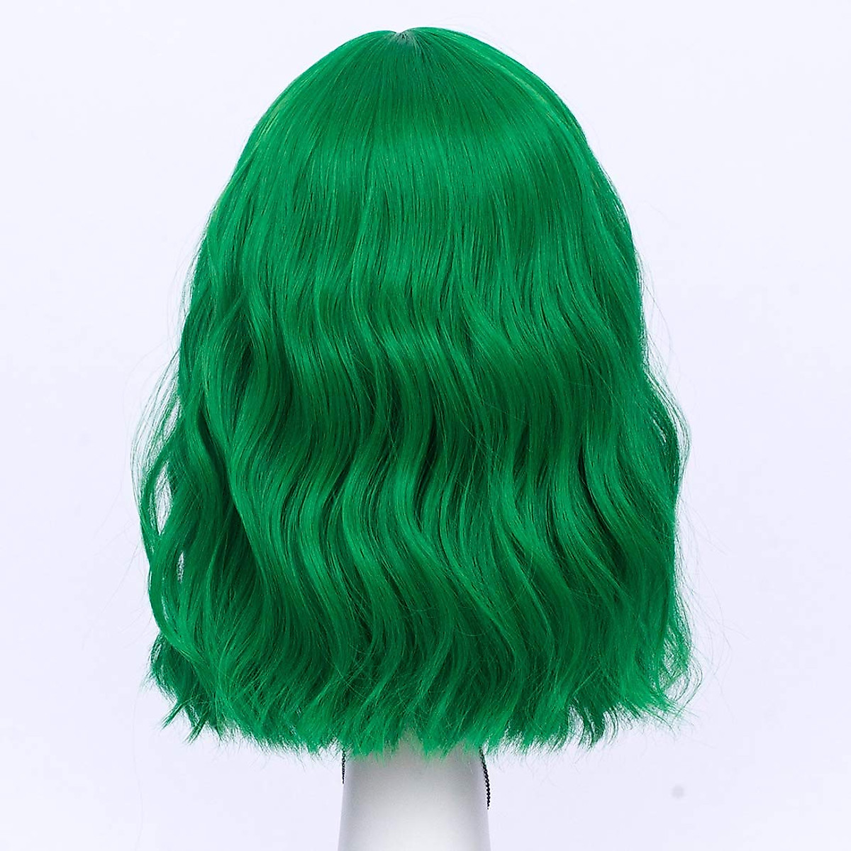 LABEAUTÉ Green Wig Short Bob Wavy Wig with Air Bangs for Women, St.Patrick's Day Wig Heat Resistance Shoulder Length Curled Wigs for Daily Use, Cosplay and Theme Parties- 14inch, Mint Green