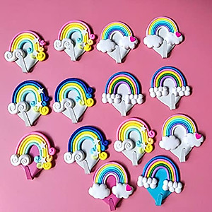 Cabilock 10Pcs Clouds Star Rainbow Storage Hooks Adhesive Wall Hooks Sundries Hooks Wall Mounted Key Coat Hat Hanger for Bathroom Living Room Bedroom