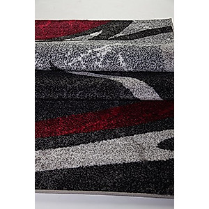 Ladole Rugs Innovative Spirals Abstract Pattern Area Rug Living Room Bedroom Entrance Hallway Carpet in Red Grey Black 5x8 (5'3" x 7'6" 160cm x 230cm) 5x7 8x10 9x12 2x10 4x6 feet