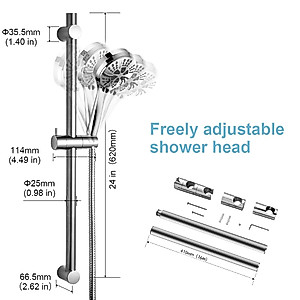 OFFO Shower Slide Bar 24 Inches Adjustable Installation Distance 18-24 Inches with 360° Adjustable Handheld Shower Head Holder for Bathroom, Screw Wall Mounted, Chrome Finish