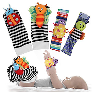 4Pcs Baby Wristband and Socks Rattle Toys, Sock Hanging Toy Infant Baby Cute Lovely Soft Baby Socks Toys Wrist Rattles Infant Toy(#1)