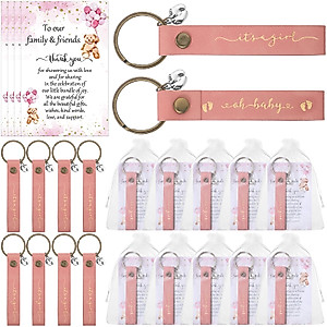 Ecally 50 Sets Baby Shower Favors for Guests PU Leather Keychain Bear Thank You Cards Organza Bags Gender Reveal Gifts (Pink, Girl Style)