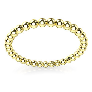 Sz 7.0 Solid 10K Yellow Gold 2MM Eternity Bead Wedding Band Ring