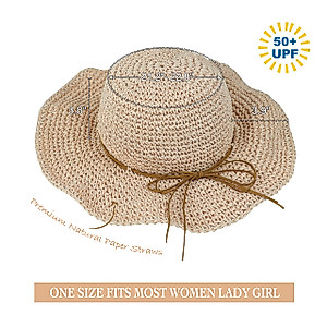 Women Sun Hat Wide Brim Floppy Beach Hat Crochet Straw Hat Breathable UV UPF 50+ Summer Hat Foldable Packable Travel Outdoor Cap Pink