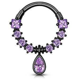 Melighting Black Septum Rings 16G Teardrop Septum Jewelry Clear CZ Surgical Steel 316L Dangle Daith Earrings Helix Earring Conch Tragus Piercing for Women Men