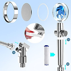 Hydro Jet Turbo Fan High Pressure Shower Head with Handheld,Detachable Shower Head Kit with Back Scrubber/7 Filters/Hose/Holder/Shower Loofah,Turbocharged Shower Head with Pause Switch(Blue)