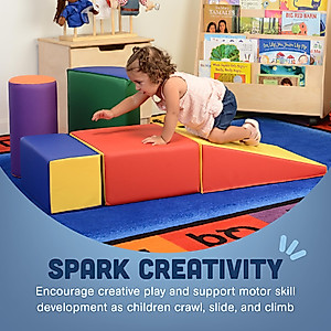 Constructive Playthings Kids Climbing Toys for Toddlers, Soft Play Equipment, Daycare Essentials, Padded Shapes, Sturdy Vinyl Exterior, Easy to Clean, Multicolor, 5 Foam Shapes, All Ages