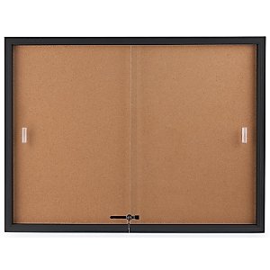 Displays2go Enclosed Cork Board, Sliding Glass Door, 4 x 3 Foot, Locking Bulletin Board for Wall (CBSD43BK)