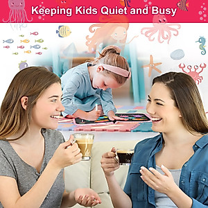 Qrytoi Erasable Book Doodle Set for Kids,Magic Drawing Book for Kids,Reusable Drawing Book 12 Watercolor Pens 14 Page Drawing,Road Trip Car Game Writing Painting Set for Boys and Girls (Mermaid)