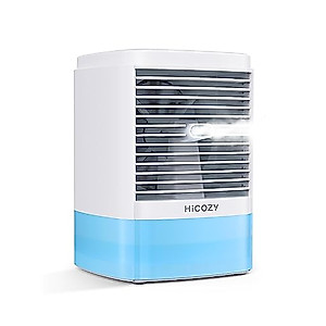 HiCOZY Air Cooler with 2 Ultrasonic Mist Levels & 3 Fan Speeds, Evaporative Air Cooler with Detachable 650ml/23oz Water Tank, 3-in-1 Portable Air Cooling Fan Humidifier for Desktop, Office and Bedroom