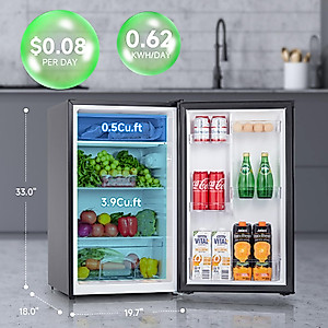 IsEasy 4.4 Cu.Ft Mini Fridge with Freezer, Single Door Small Refrigerator, 5 Settings Adjustable Thermostat, Low noise, Energy-efficient, Compact Refrigerator for Dorm, Office, Bedroom