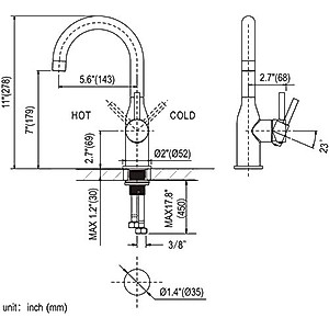 WOWOW Single Handle Bar Sink Faucet 1 Hole Bar Faucet Brushed Nickel Small Kitchen Faucet Modern Commercial Faucet for Sinks RV Sink Faucet with Water Supply Lines