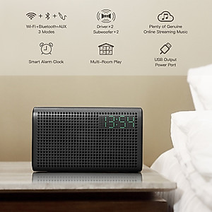 XtremeMac GGMM E3 (Wireless Bluetooth + Wi-Fi Speaker with Clock) Gray ES-201-6, Clear