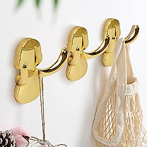 Gold Wall Hooks Decorative Coat Hook Wall Mounted Heavy Duty Towel Hook Hardware Robe Hooks Zinc Alloy Double Hooks Single Hook for Hanging Clothes Unique Modern Hooks for Bathroom 3 Pack