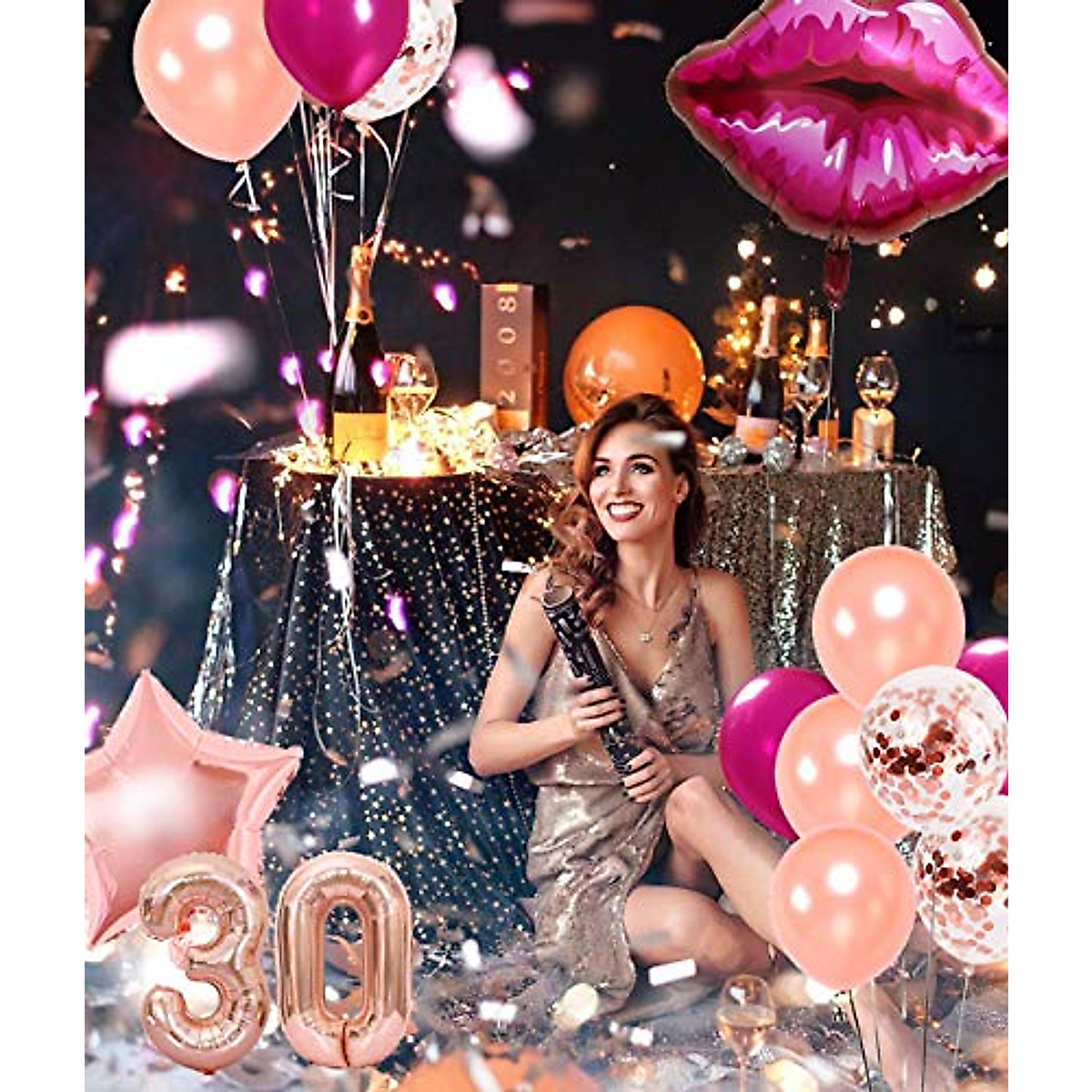 30th Birthday Decorations for Women Rose Gold Dirty 30 Balloons Dirty Thirty Sash for Her 30 Years Old Party Supplies