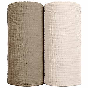 lulumoon Muslin Swaddle Blanket Baby - Cotton Swaddling Blanket Soft Baby Receiving Blanket Neutral 2Pack(Olive)