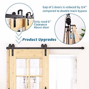 ZEKOO 6.6FT Single Track Bypass barn Door Hardware kit, Double Barn Door Hardware, Sliding Barn Door Hardware Kit for Single Track Black