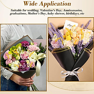 cridoz 20 Sheets Flower Bouquet Wrapping Paper with 12 Pieces Gold Butterfly Decorations for Flower Bouquets, Waterproof Floral Bouquet Wrapping Paper for Flower, Gift Wrapping(Black)