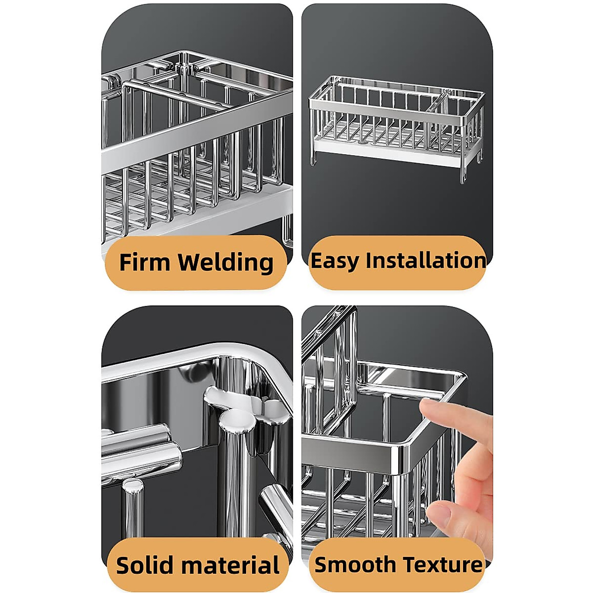 DMJWAN Kitchen Sink Caddy Sponge Holder Sink Caddy Organizer, 304 Stainless Steel Holder for Sink,Countertop with Removable Drain Tray with Diversion Drainage