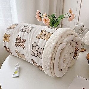 HOKMAH Premium Sherpa and Fleece Plush Blanket, Cute Aesthetic Fleece Blanket Throw. Kawaii Blankets for Travel Camping Chair Sofa (Brown,40x60)