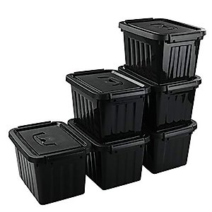 Parlynies Plastic Storage Container Bin with Secure Lid and Latching Buckles, 6 Pack, 7 Qt.
