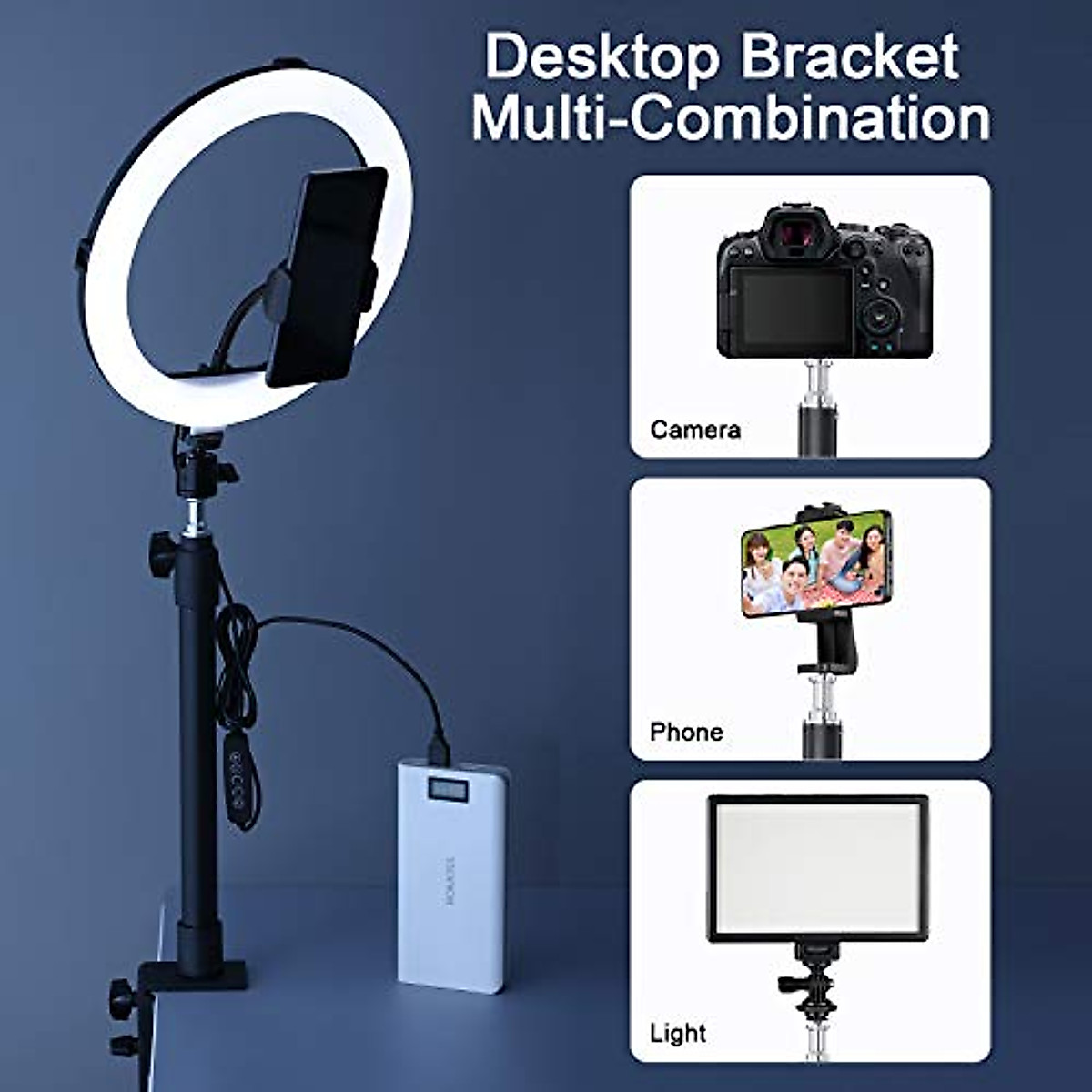 SUPON Desk Mount Stand, Desktop C Clamp Mounting Stand, 14-23 Inch Adjustable Aluminum Tabletop Light Stand with 360° Rotatable Ball Head, 1/4" Screw Tip for Ring Light, Video Light, Camera, YouTube