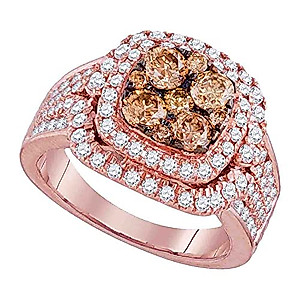 14kt Rose Gold Round Brown Diamond Cluster Bridal Wedding Engagement Ring 2 Cttw