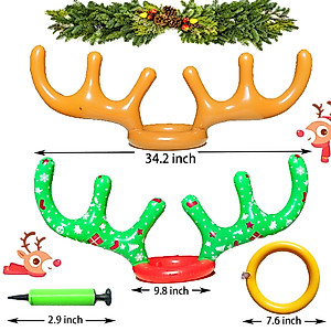4 Sets Christmas in July Inflatable Reindeer Antler Ring Toss Game School Family Favors Party Gift Supplies Outdoor Indoor Toy (24 Rings with 4 Reindeer Noses)