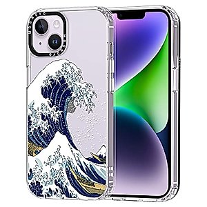 MOSNOVO Compatible with iPhone 14 Plus Case, [Buffertech 6.6 ft Drop Impact] [Anti Peel Off Tech] Clear TPU Bumper Phone Case Cover with Aesthetic Tokyo Wave Designed for iPhone 14 Plus 6.7"