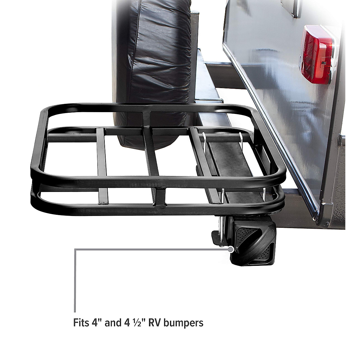 Camco Eaz-Lift RV Bumper Mounted Cargo Carrier - Perfect for Carrying Cargo on The Back of Your RV - Fits 4-inch and 4-1/2-inch Bumpers - Mounting Hardware Included (48470), Black