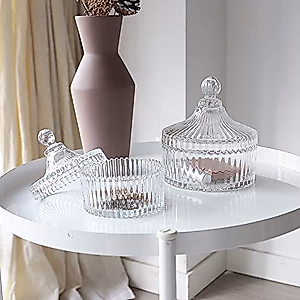 rejomiik 2 Pack Qtip Holder Dispenser Thick Glass Apothecary Jars with Lid for Bathroom Canister Storage Organizers for Vanity, Counter, Makeup Tables for Cotton Swabs, Ball, Floss, Candy, Clear