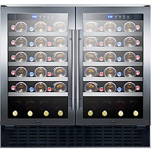 Summit SWC3668 36" Undercounter Dual Zone Wine Cooler with 68 Bottle Capacity LED Lighting Digital Thermostat Factory Installed Locks in Stainless