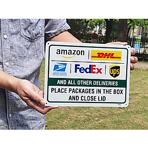 TQYC Package Delivery, Delivery Instructions for FedEx Amazon UPS USPS DHL Sign, 2-Pack 10 x 7 inch Rust Free Aluminum Sign