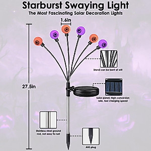 6 𝓟𝓐𝓒𝓚 𝓗𝓪𝓵𝓵𝓸𝔀𝓮𝓮𝓷 Halloween Scary Solar Eyeballs Garden Lights, 6 Pack Halloween Lights Outside, Solar Firefly Lights Outdoor，Solar Swaying Lights for Garden Path Decor (Purple&Orange)