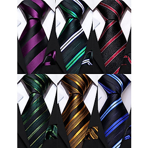 Barry.Wang 6 PCS Men Ties Set Silk Business Fashion Woven Necktie Handkerchief Cufflinks Paisley Stripe Wedding Party