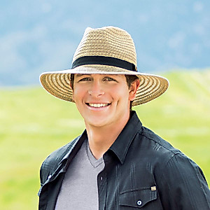 Wallaroo Hat Company – Men’s Palmer Fedora – UPF 30+ Sun Protection, Wide Brim, Packable Design and Adjustable Sizing – Classic Sun-Smart Hat for Summer Adventures and Travel (Medium/Large, Natural)