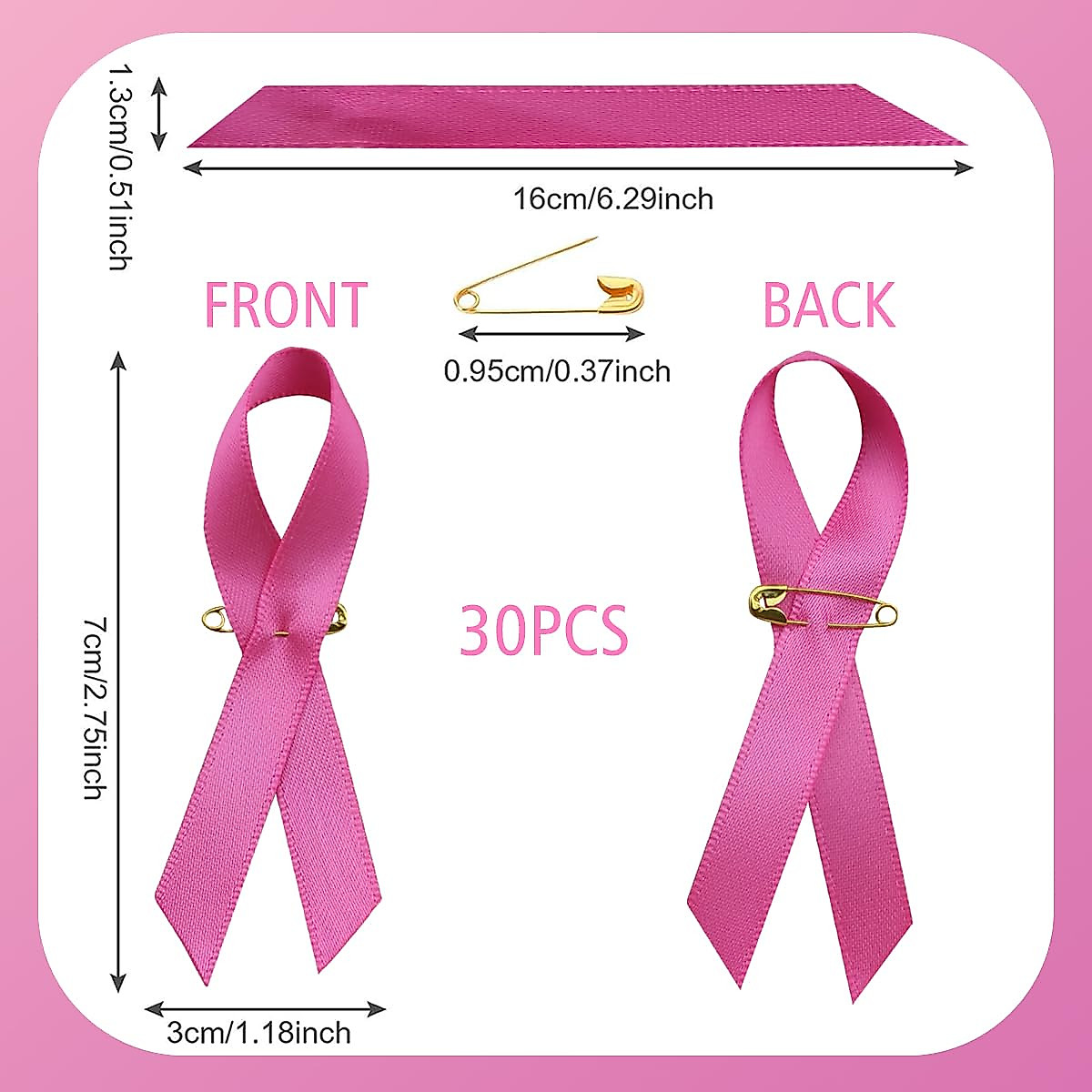 30Pcs Pink Ribbon Pins Breast Cancer Awareness Safety Pin Breast Cancer Pins Brooch for Women Girls Charity Fundraising Event Party Favors Supplies