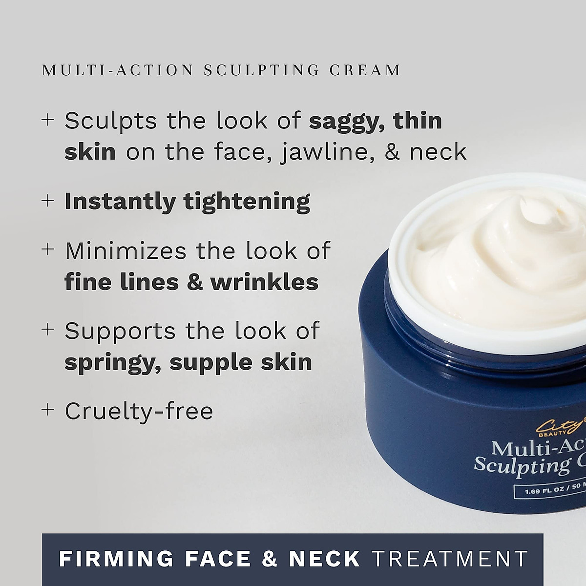 City Beauty Multi-Action Sculpting Cream - Lift & Tighten - Firming Cream for Loose, Sagging Skin - Solution for Jowls & Saggy Jawline - Cruelty-Free Skin Care