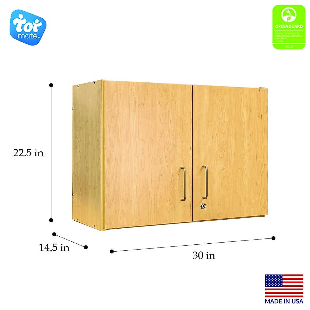 Tot Mate Wall Mounted Storage Lock Cabinet - 30in Wide | Ready-to-Assemble, Maple/Maple