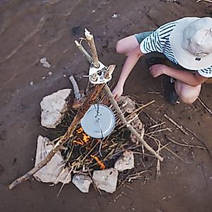 INYX SHOES Outdoor Cooking Kitchen Camping Branches Tripod Board Stainless Steel Campfire Support Plate with Adjustable Chain for Hanging Cookware Lightweight Portable Durable (Style1)