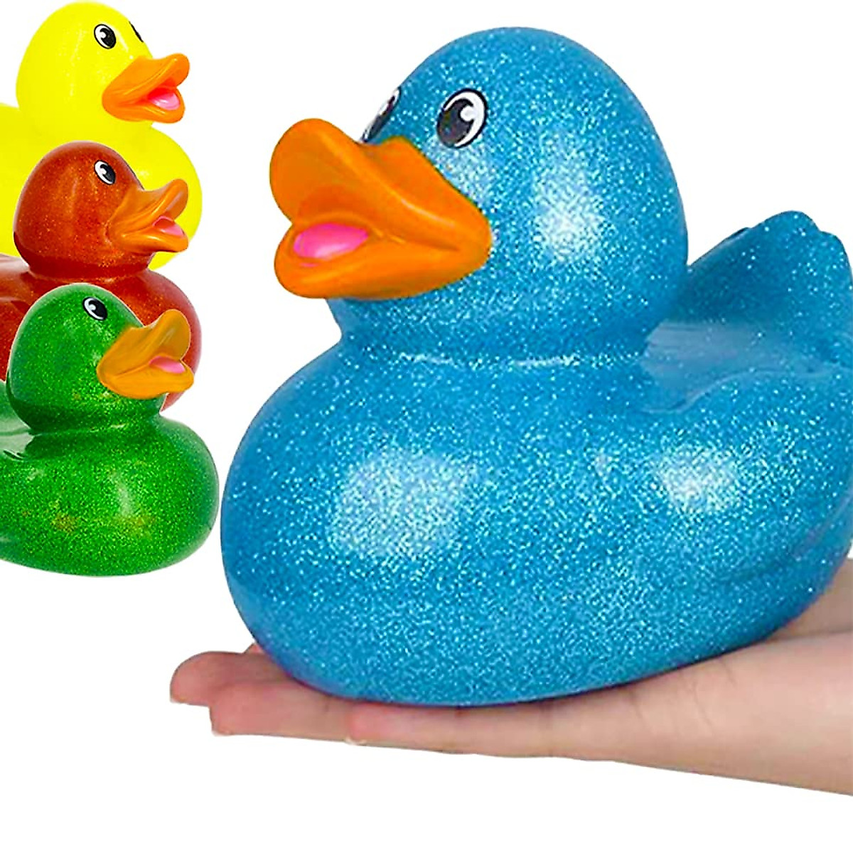 The Dreidel Company Giant Glitter Rubber Duck Toy with Sound Assortment Duckies for Kids, Bath Birthday Gifts Baby Showers Summer Beach and Pool Activity, 6" (3-Pack)