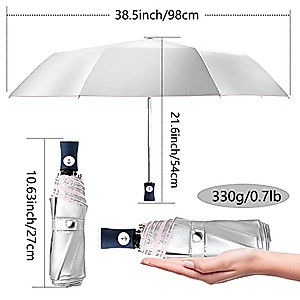 FDJASGY Silver Coating Layer Fabric Blocking UV 99.9% Sun Umbrella Compact Folding Travel Umbrella Automatic Folding Windproof Umbrellas For Men and Women (Pink)