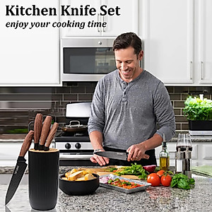 Knife Set, KoudHug 6 Pieces Kitchen Knife Set with Universal Knife Block, Super Sharp Chef Knifes for Home and Kitchen, Best Cooking Knife Set, Anti-Rust Stainless Steel Professional Knife Set (Black)