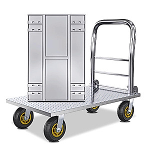 Platform Truck Flat Handtruck Steel Platform Truck 60cm * 90cm Folding Push Cart Load 330 Lbs Moving Dolly Cart Portable Flatbed Cart Reliable